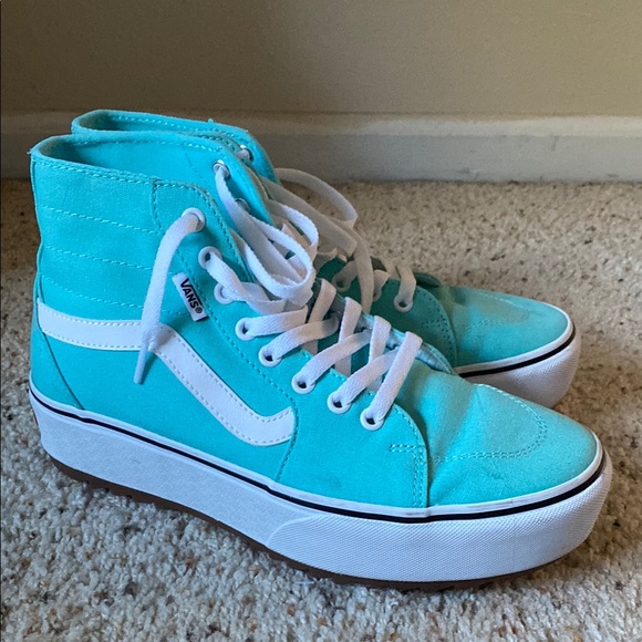 Vans | Shoes | Vans Turquoise Hightop Platform Sneakers | Poshmark